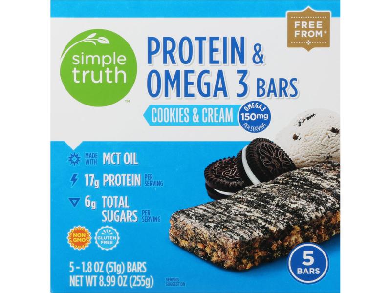 Simple Truth Protein & Omega 3 Bars, Cookies & Cream Nutrition Facts ...